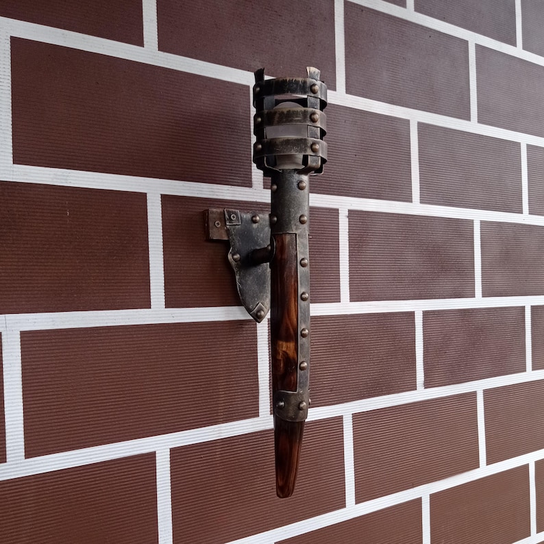 Hand Forged Lamp Medieval Wall Sconce Rustic Iron Torch Light Unique ...