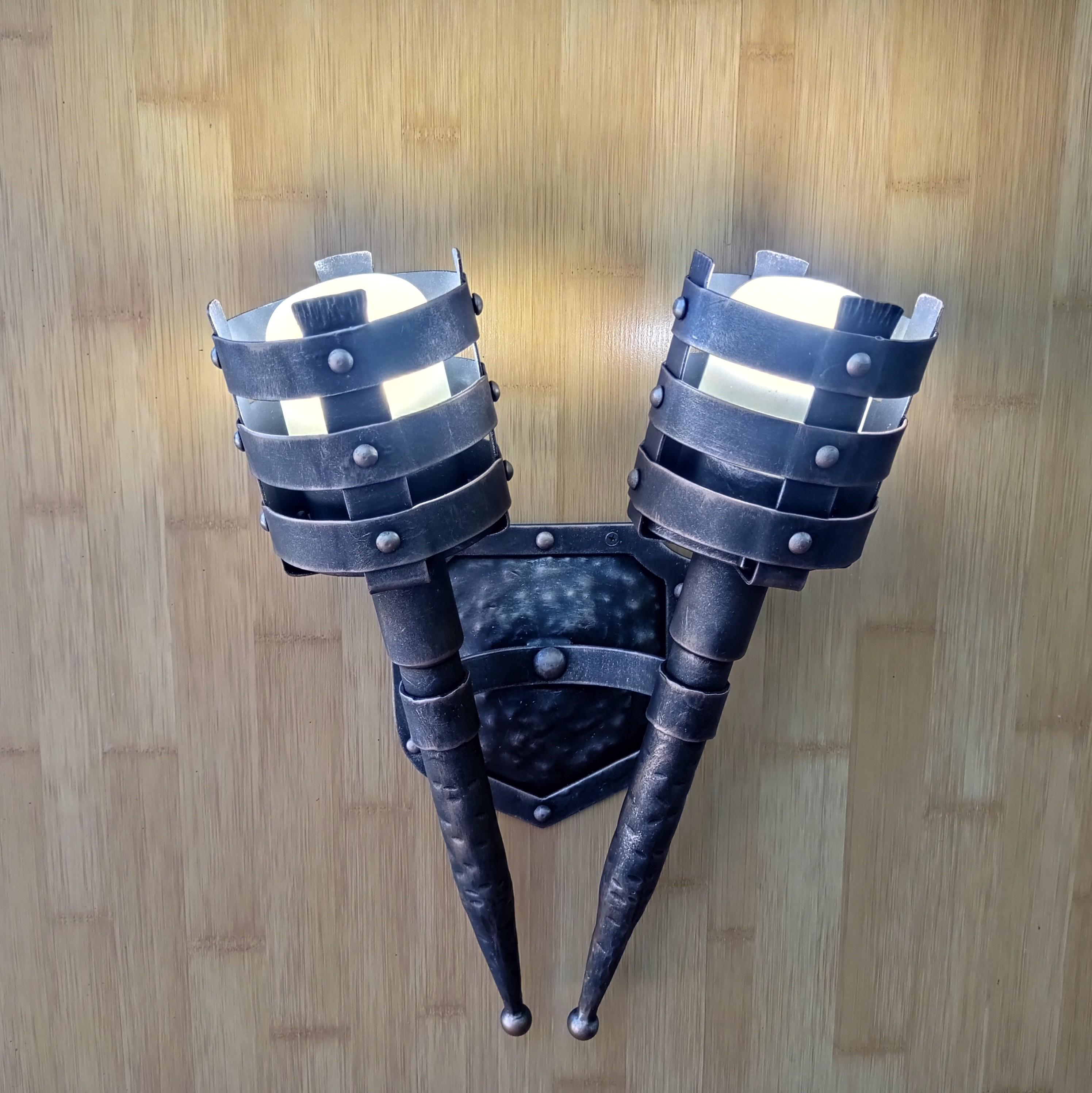 Medieval Lights Double Torch Design Rustic Iron Sconce Medieval Style ...