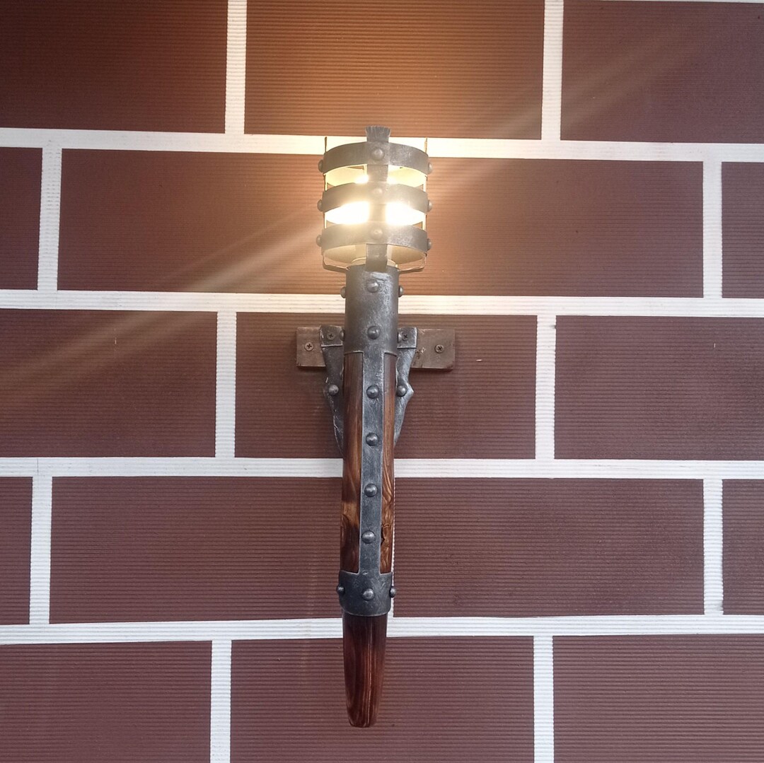 Hand Forged Lamp Medieval Wall Sconce Rustic Iron Torch Light Unique ...