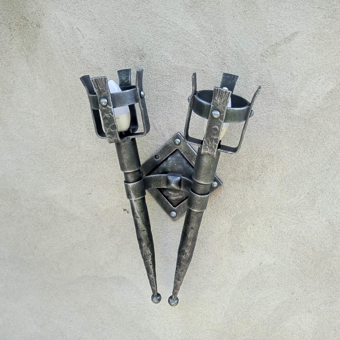 Hand Forged Lamp Viking Wall Lamp Rustic Iron Wall Sconce Medieval ...