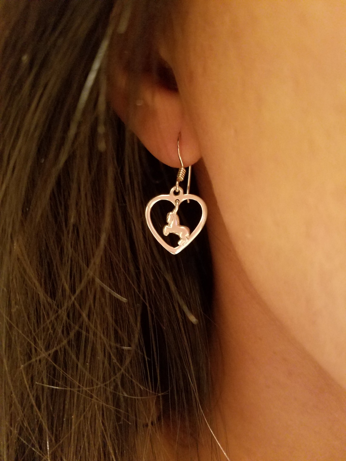 Galloping Horse Heart Earrings Sterling Silve Equestrian - Etsy