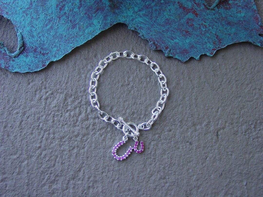 Ruby Horseshoe Charm Bracelet: Sterling Silver Equestrian Jewelry - Etsy