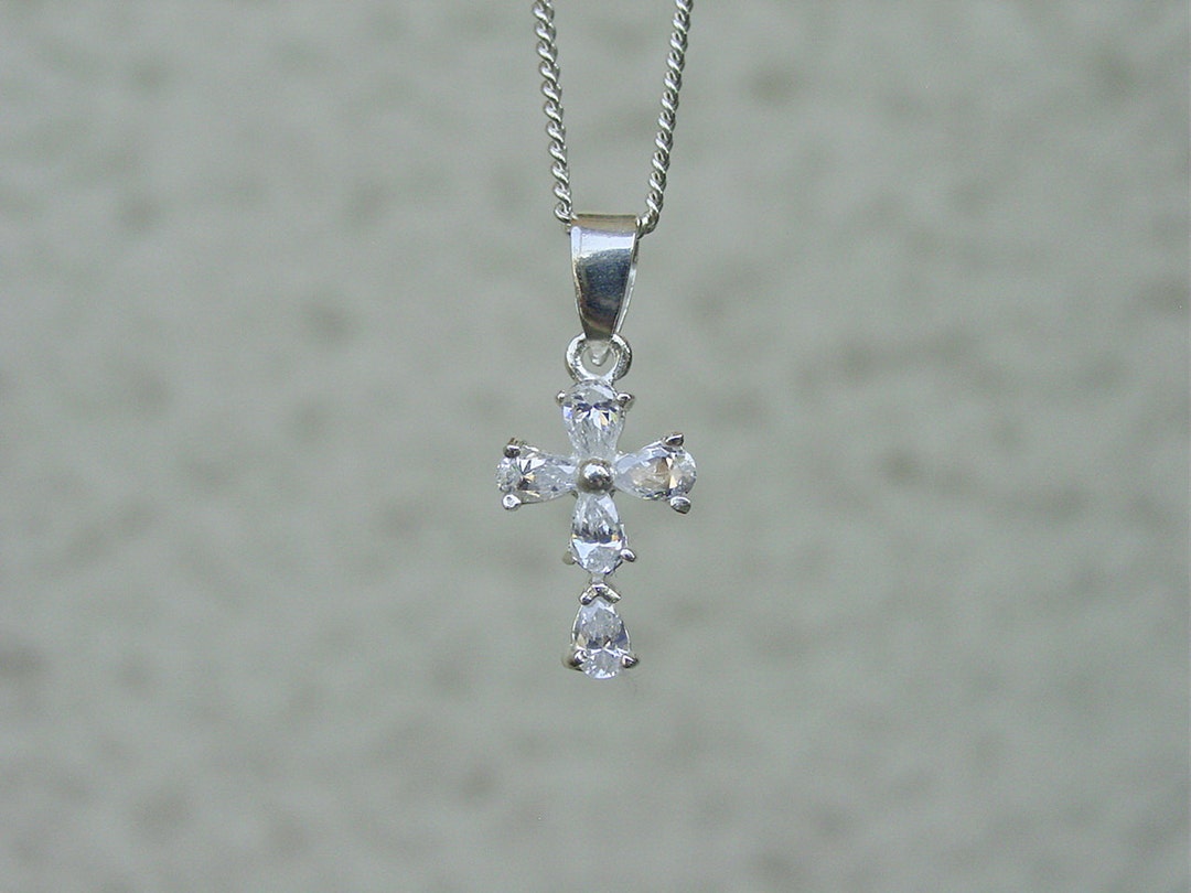 Cross Necklace, CZ Cross Necklace, Blue Cross Necklace, Cross Jewelry ...