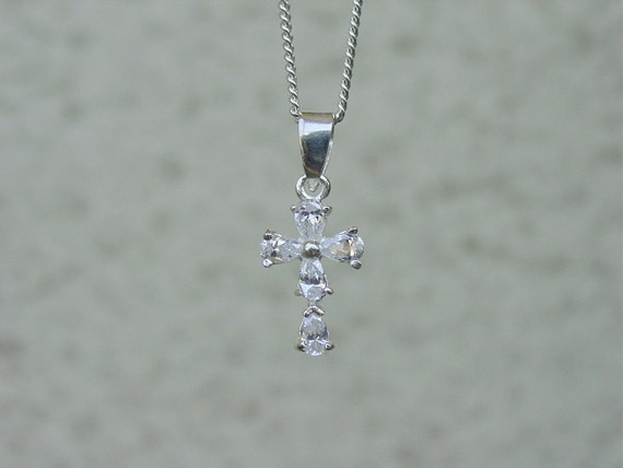 Cross necklace CZ cross necklace Blue cross necklace Cross | Etsy