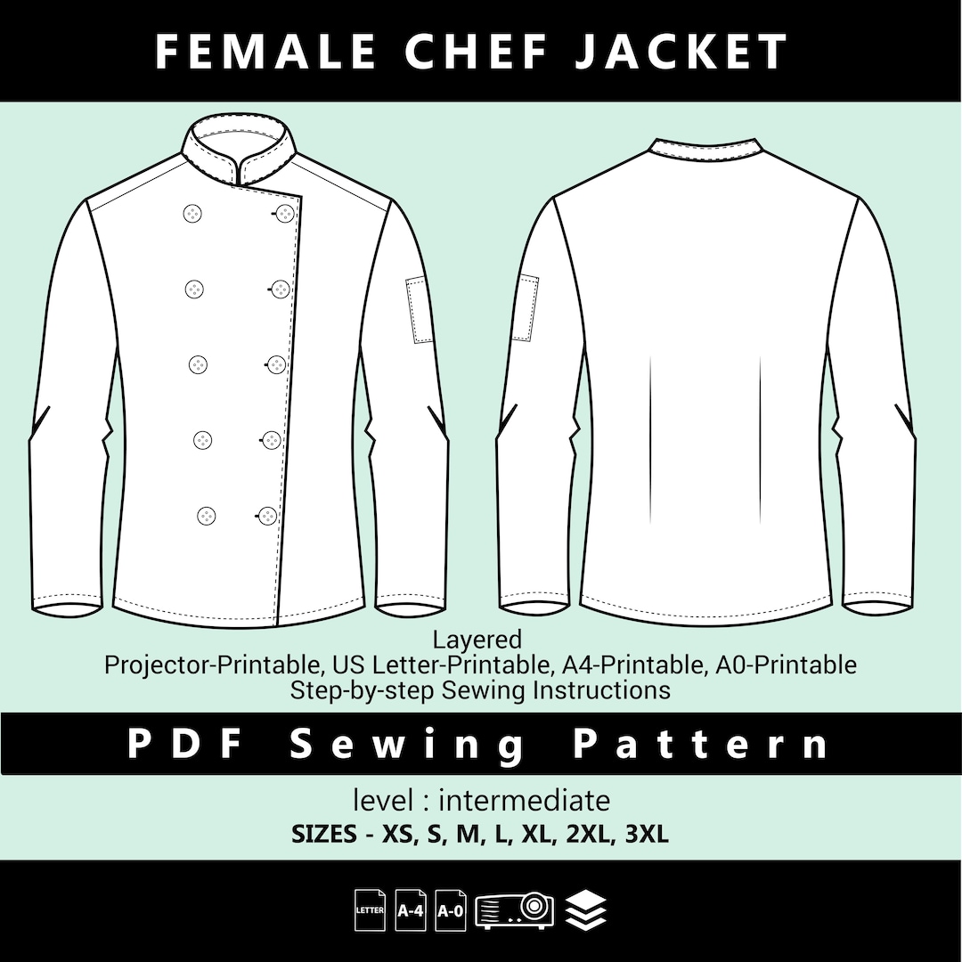Female Chef Jacket PDF Sewing Pattern | Professional Culinary Uniform ...