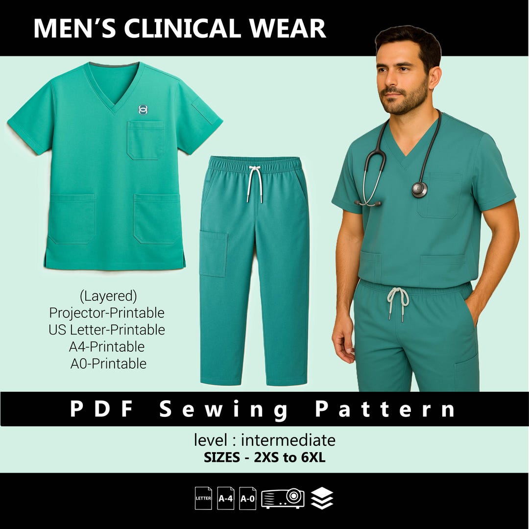 Male Clinical Wear PDF Sewing Pattern | Nurse Scrubs & Doctor Uniform ...