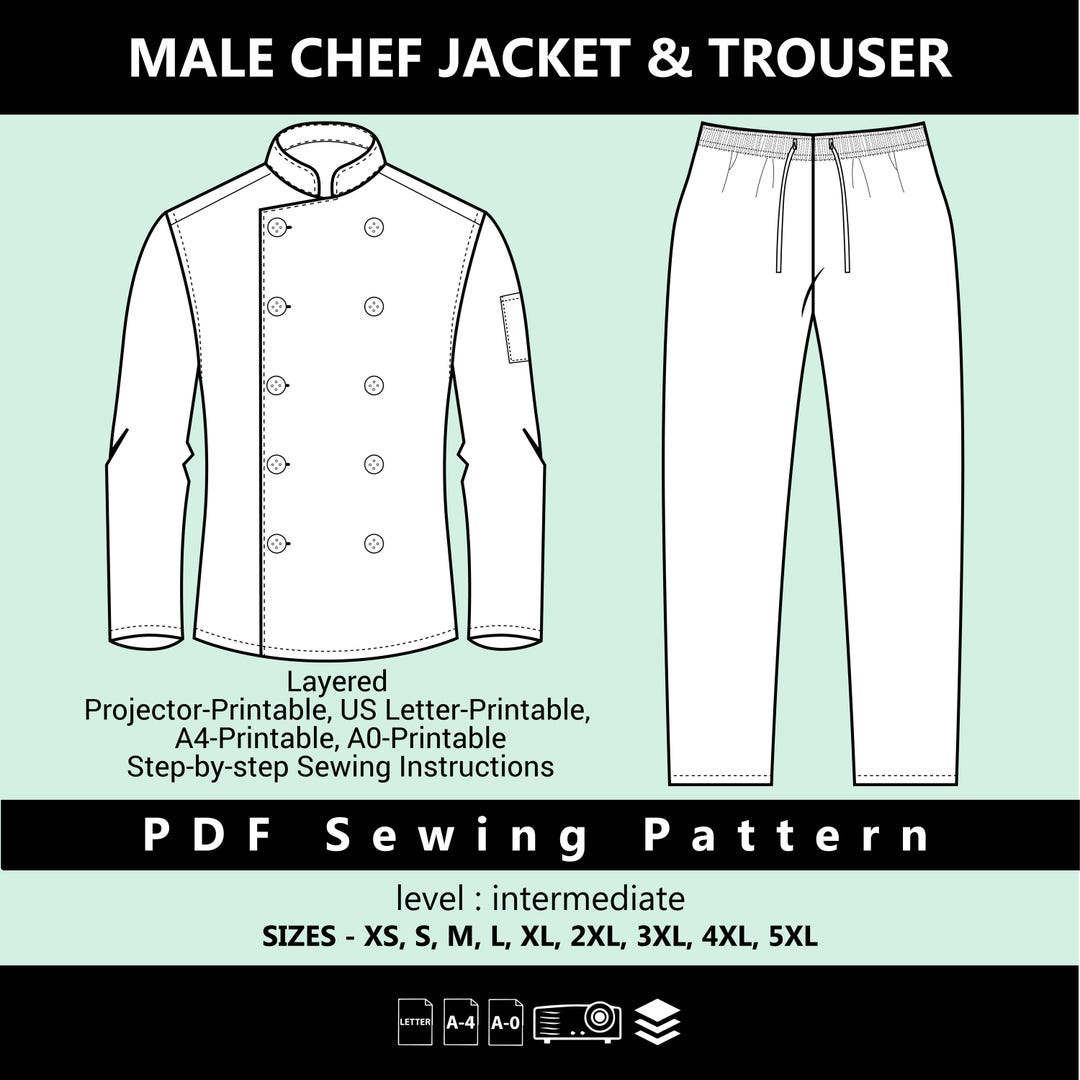Mens Chef Jacket & Trouser Sewing Pattern | Uniform Workwear | Digital ...