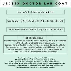 Doctor Lab Coat PDF Sewing Pattern | Unisex Medical Coat | Hospital ...