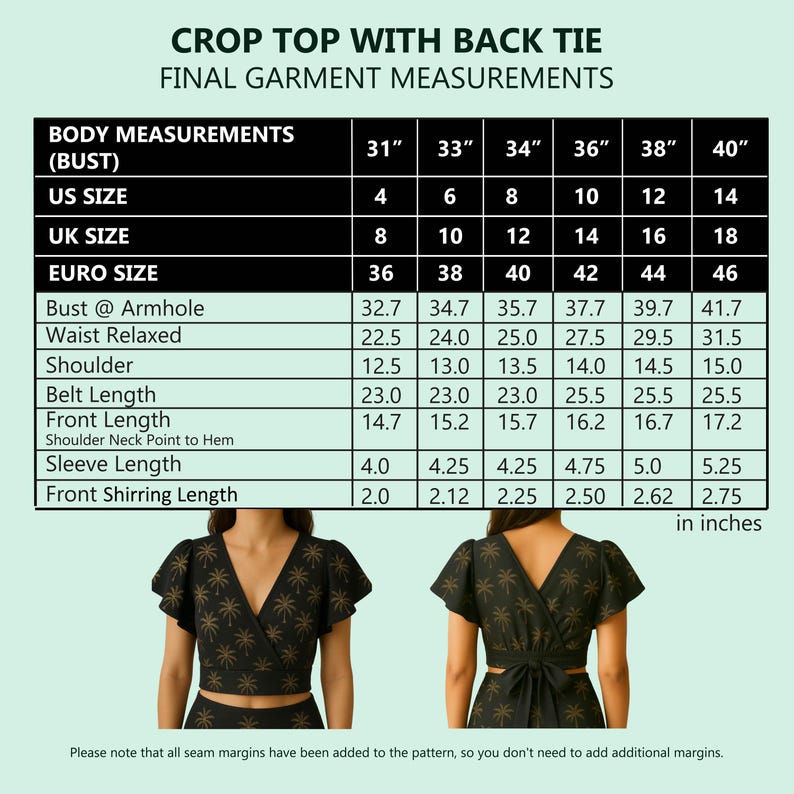 Flutter Sleeve Crop Top Sewing Pattern | Deep V-neck Back Ties | PDF ...