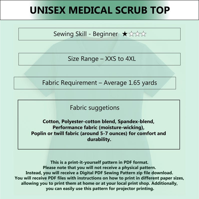 Unisex Medical Scrub Top Sewing Pattern | Easy DIY Nurse Uniform ...
