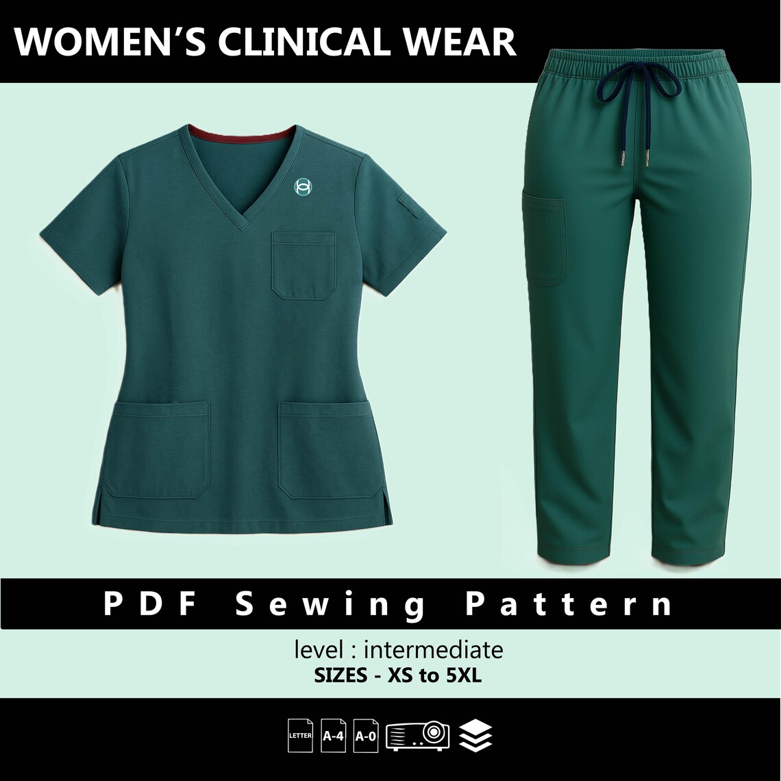 Women's Scrubs Sewing Pattern | Medical Tunic & Trouser | PDF Download ...