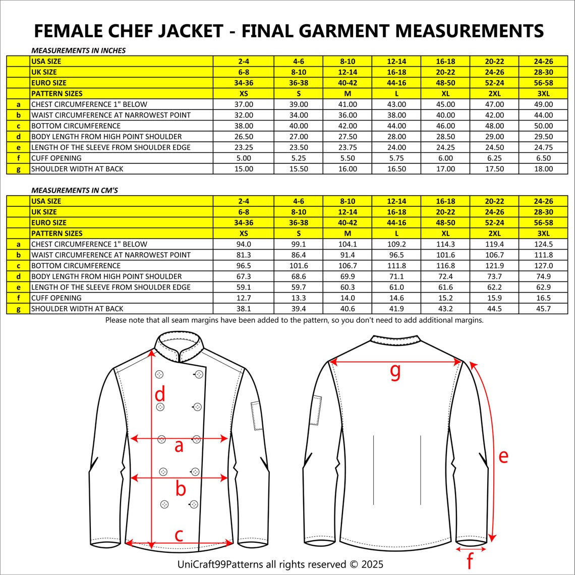 Female Chef Jacket PDF Sewing Pattern | Professional Culinary Uniform ...
