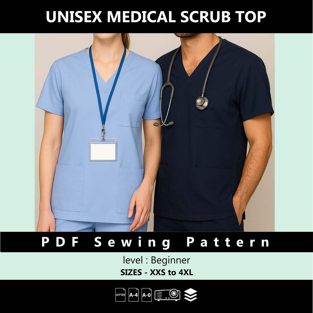 Unisex Medical Scrub Top Sewing Pattern | Easy DIY Nurse Uniform ...