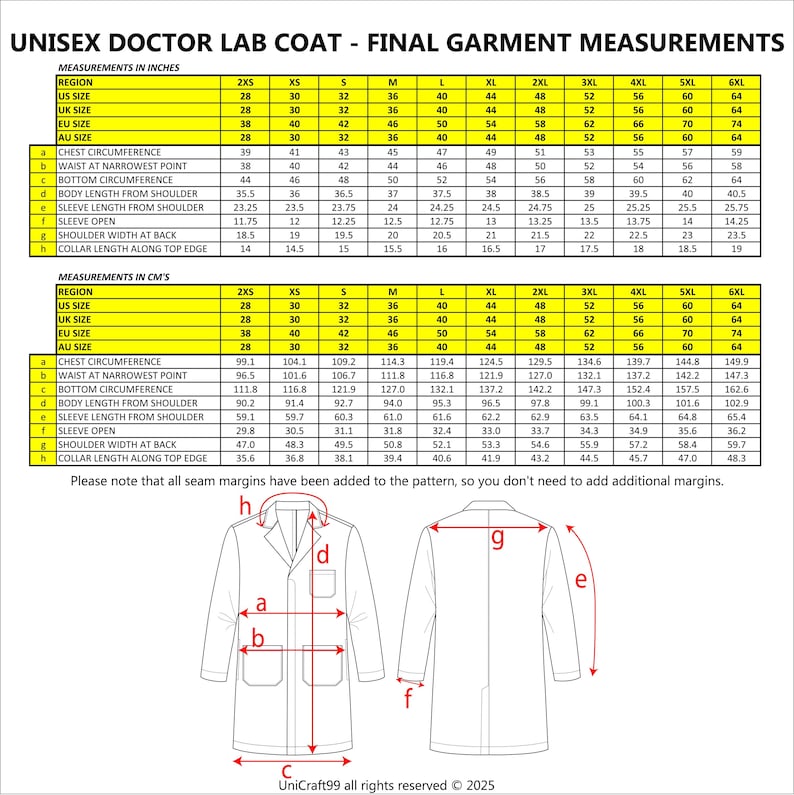 Doctor Lab Coat PDF Sewing Pattern | Unisex Medical Coat | Hospital ...