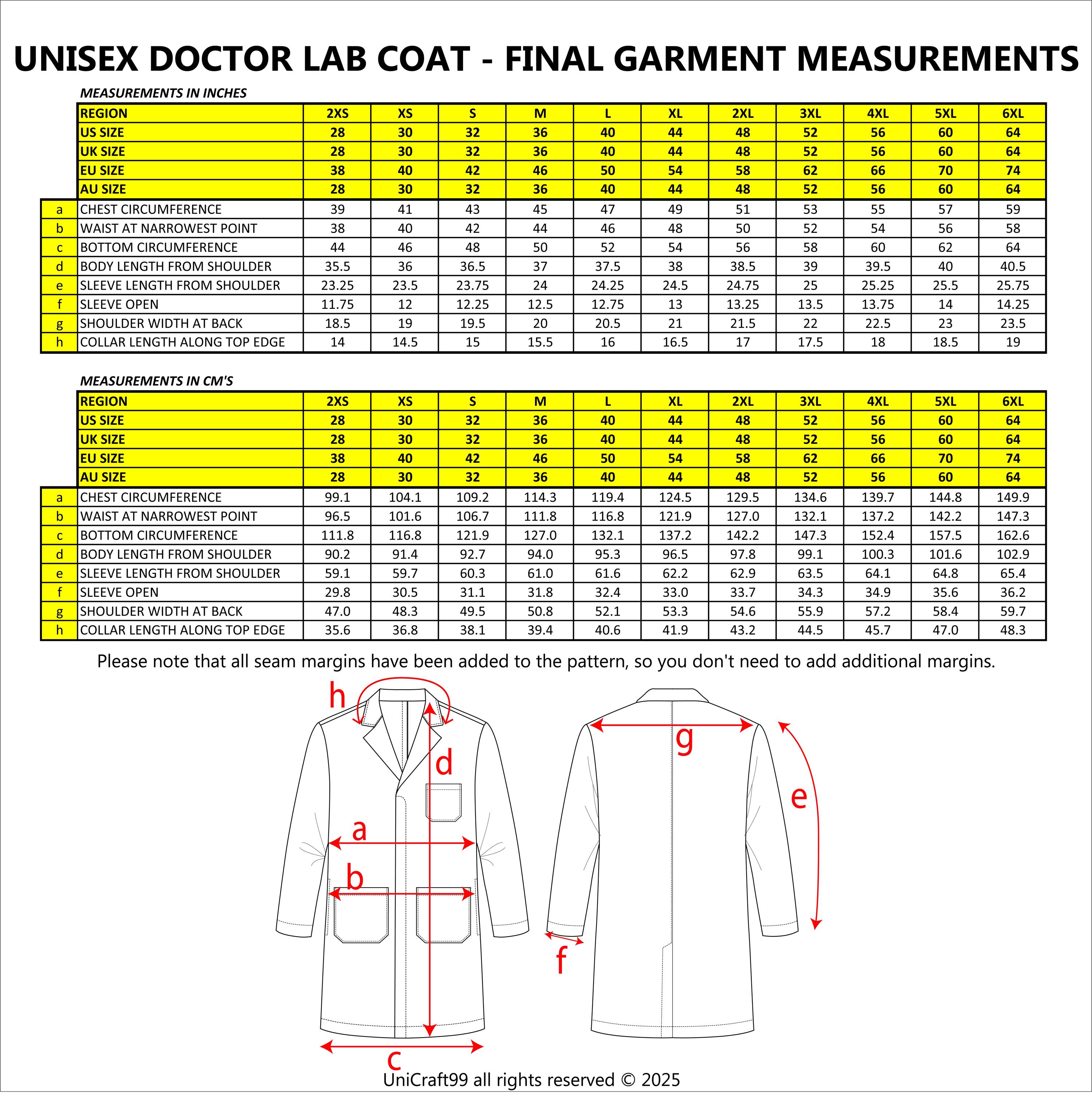 Doctor Lab Coat PDF Sewing Pattern | Unisex Medical Coat | Hospital Uniforms Patterns | Home ...