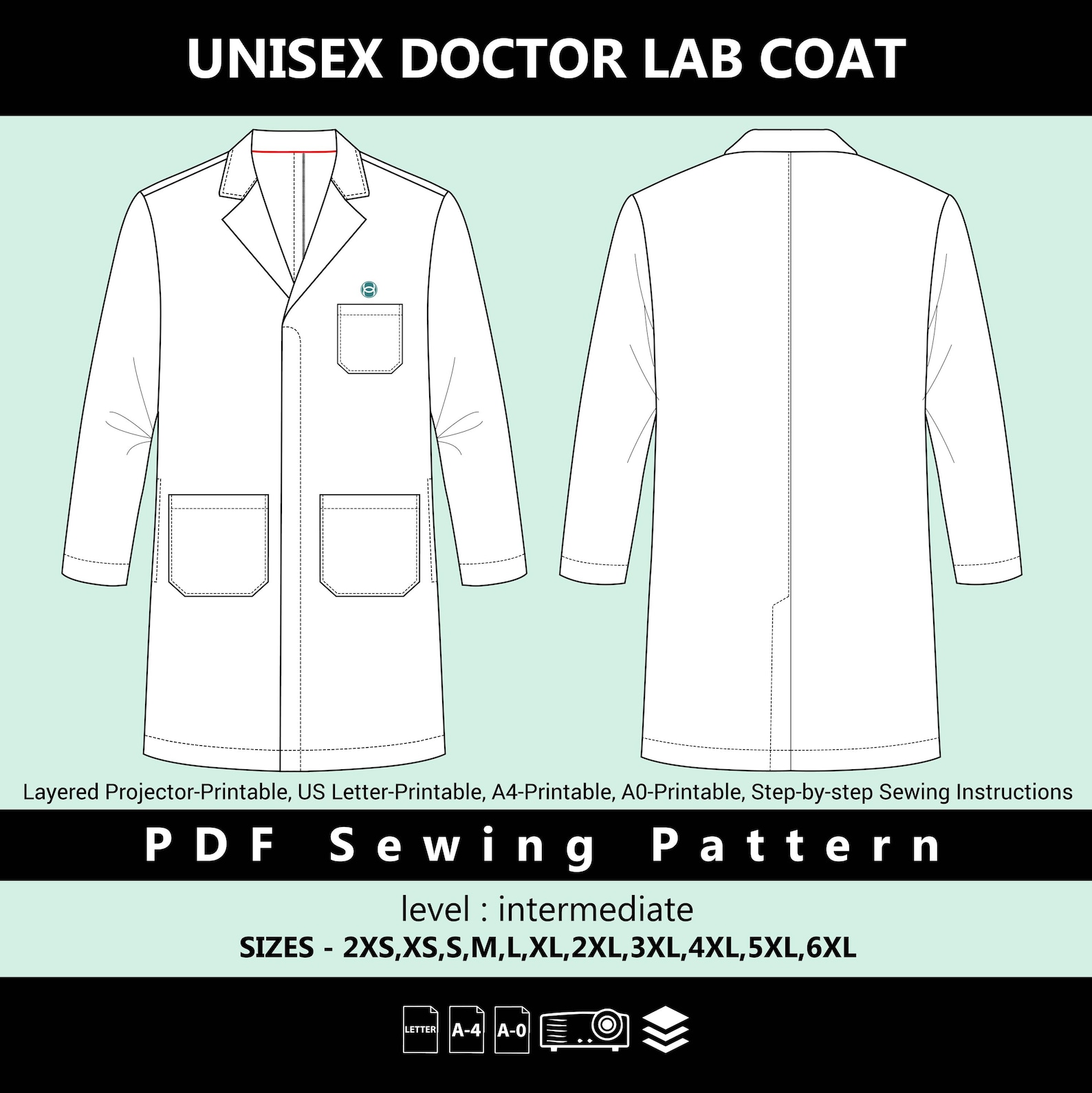 Doctor Lab Coat PDF Sewing Pattern | Unisex Medical Coat | Hospital ...