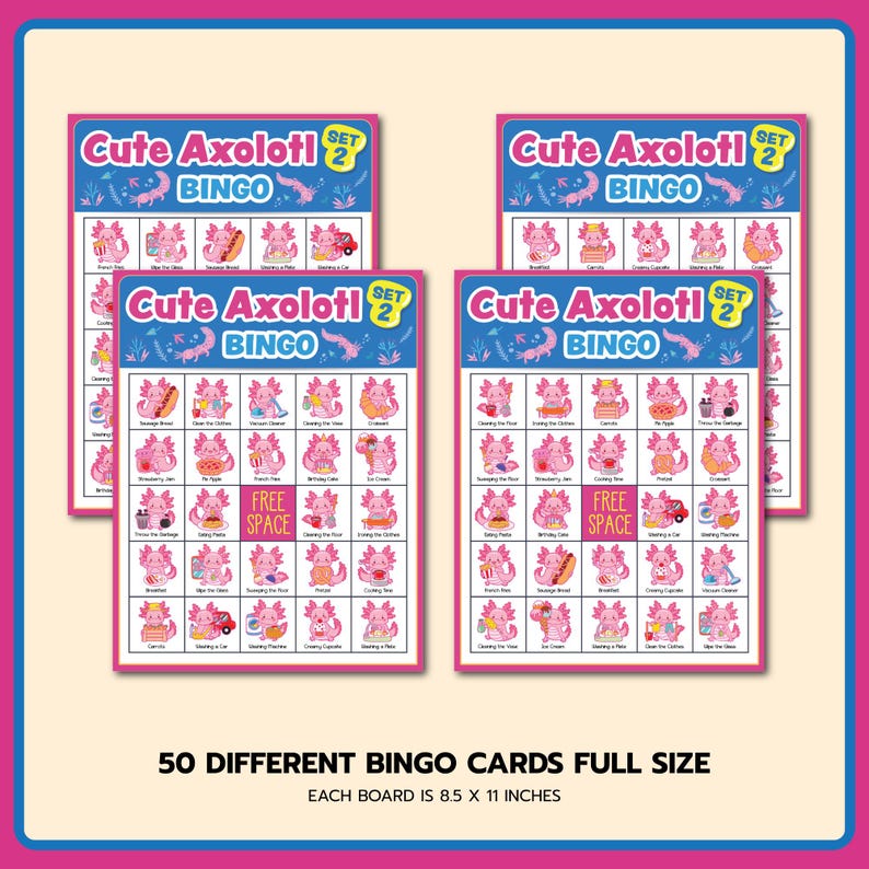 Axolotl Bingo & Memory Game Set 2 – Kids Printable Activity (PDF) - Etsy