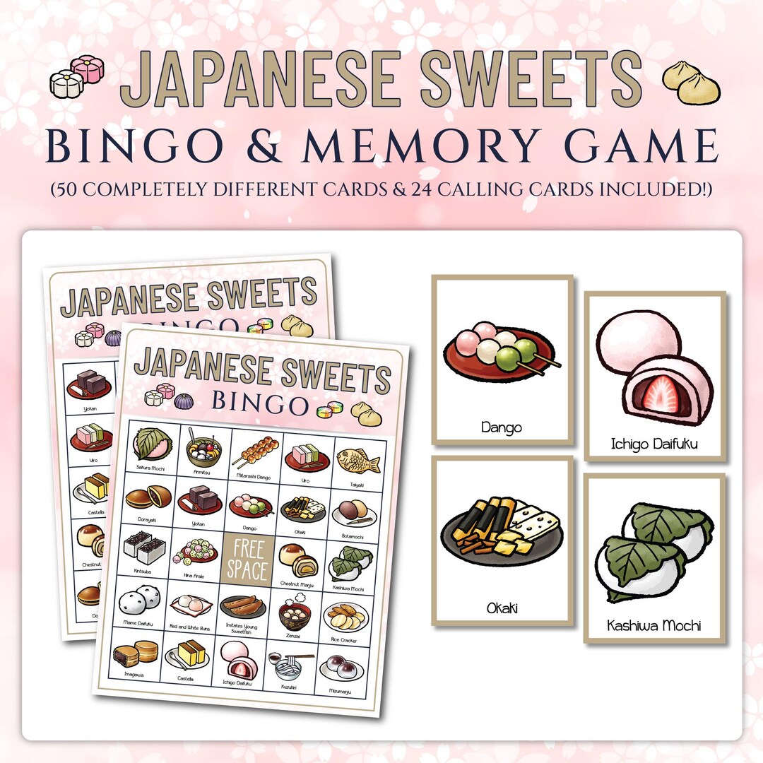 Japanese Sweets Bingo & Memory Game | Printable Kawaii Food Bingo for ...