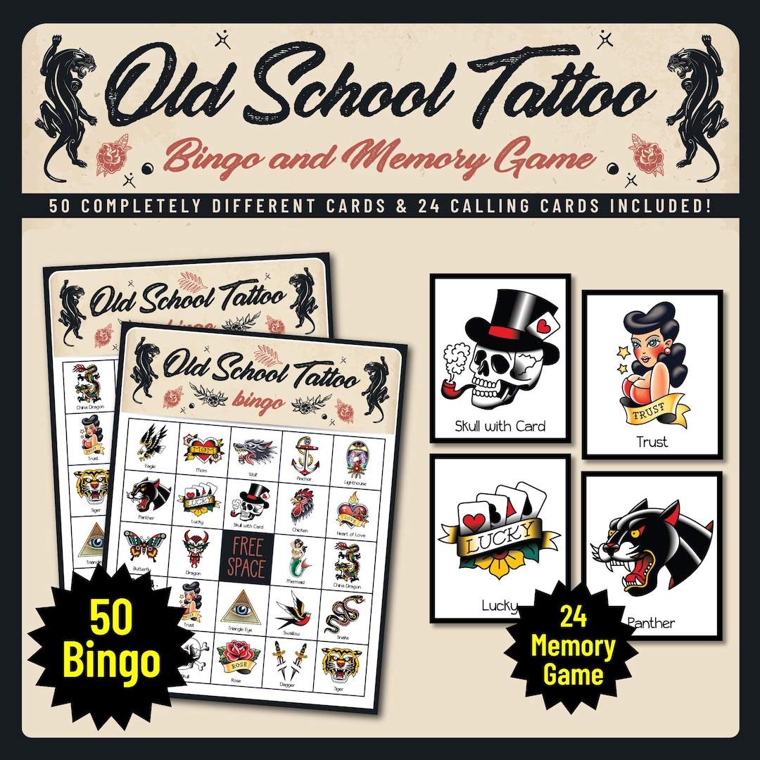 Old School Tattoo Bingo & Memory Game: Vintage Flash Printable (PDF ...