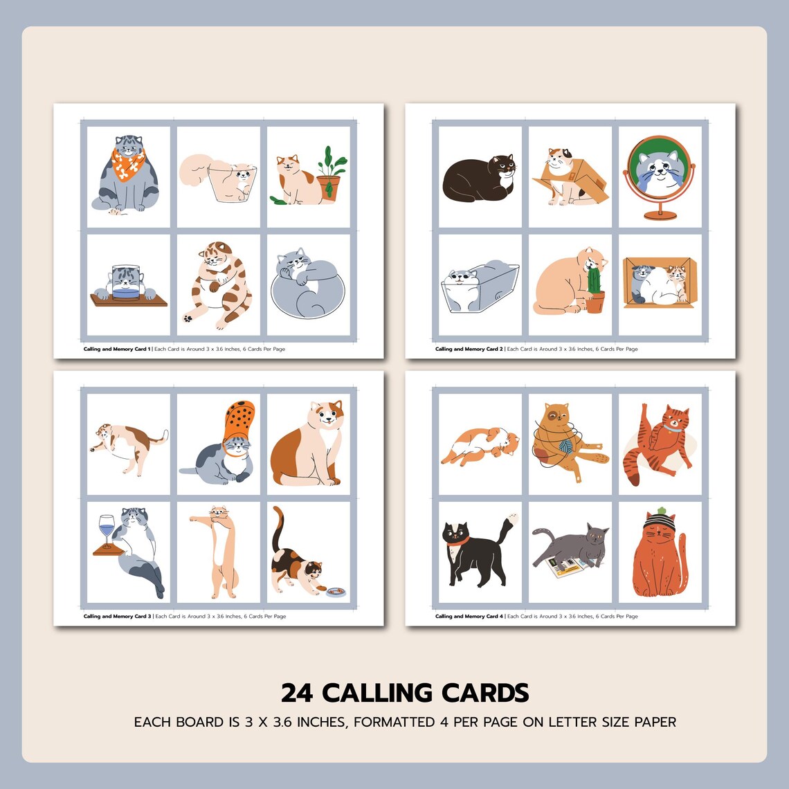 Funny Cats Bingo & Memory Game: Printable Feline Activity (PDF Download ...