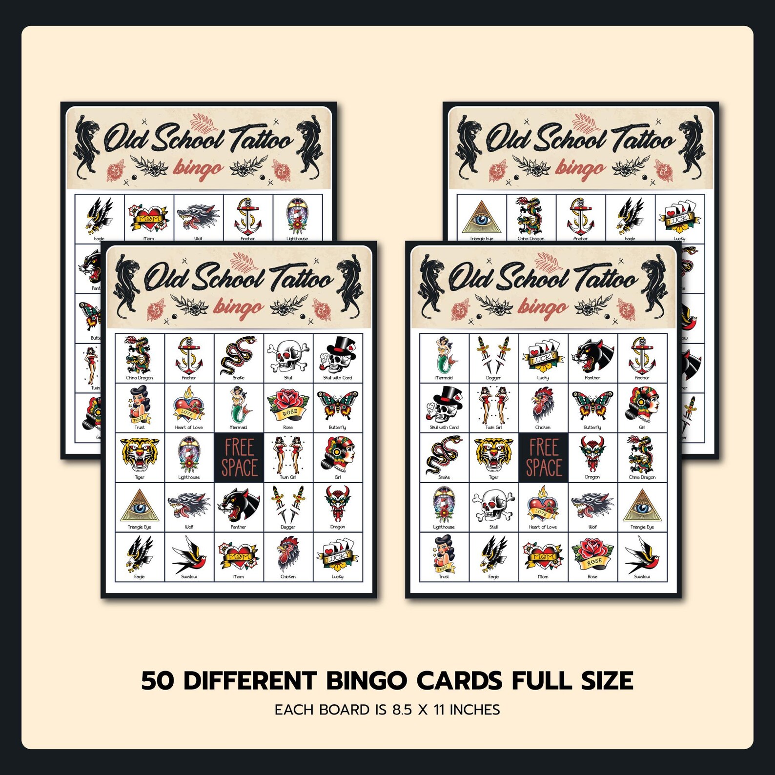 Old School Tattoo Bingo & Memory Game: Vintage Flash Printable (PDF ...