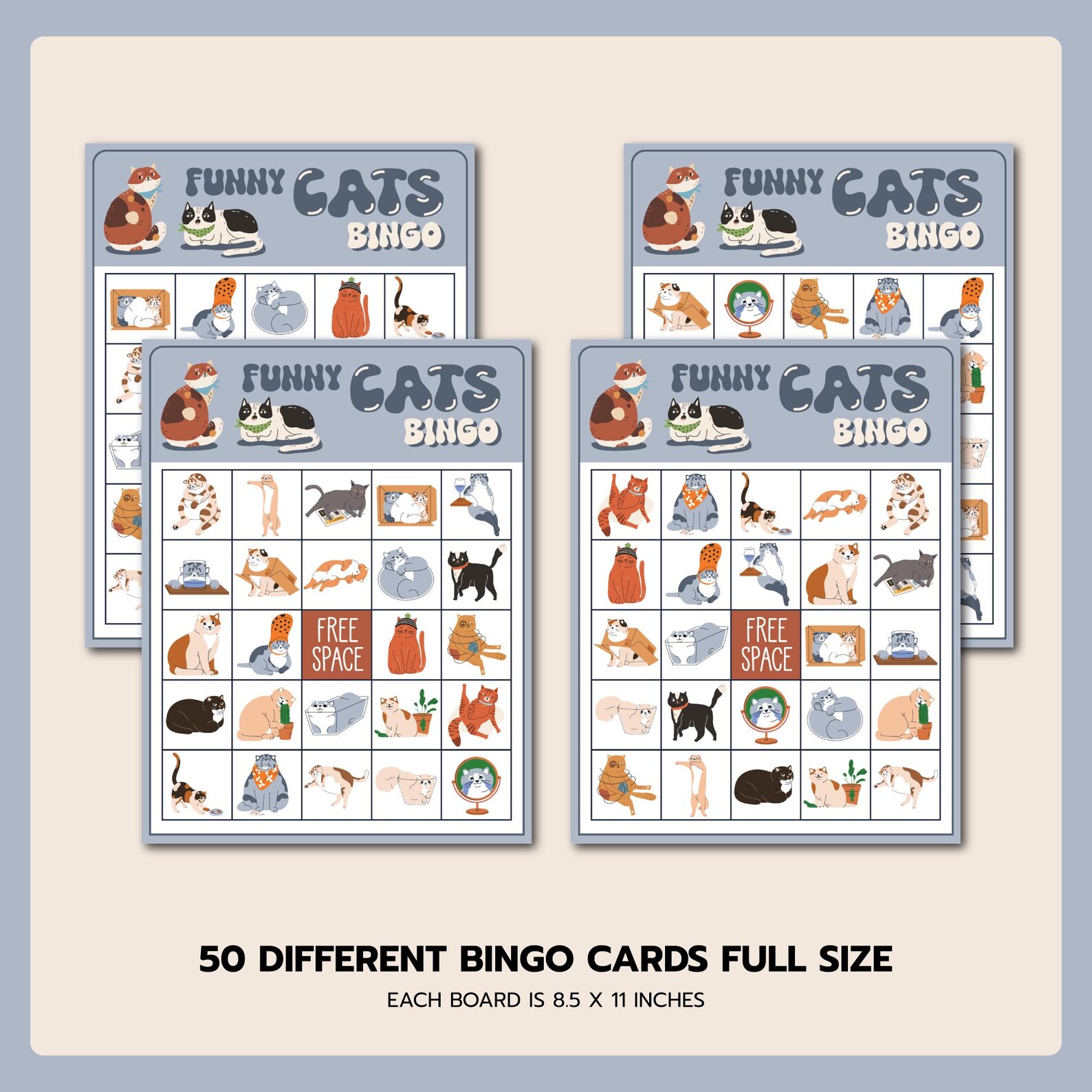 Funny Cats Bingo & Memory Game: Printable Feline Activity (PDF Download ...