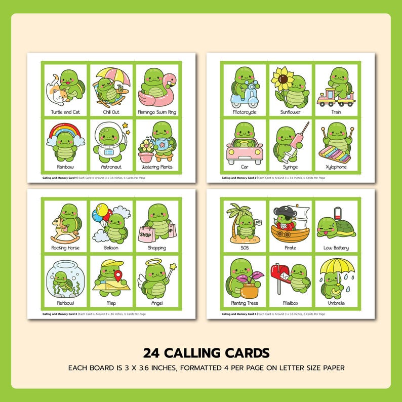 Turtle Bingo & Memory Game – Kids Printable Activity (PDF) - Etsy