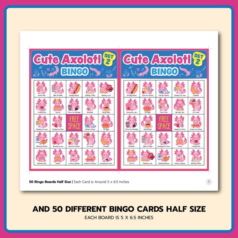 Axolotl Bingo & Memory Game Set 2 – Kids Printable Activity (PDF) - Etsy