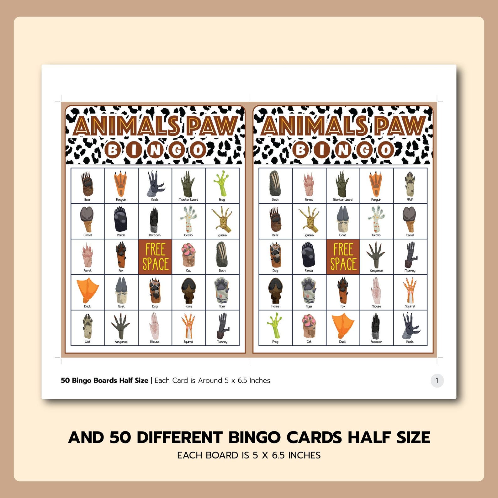 Animal Paw Bingo & Memory Game: Printable Kids Learning Activity (PDF ...