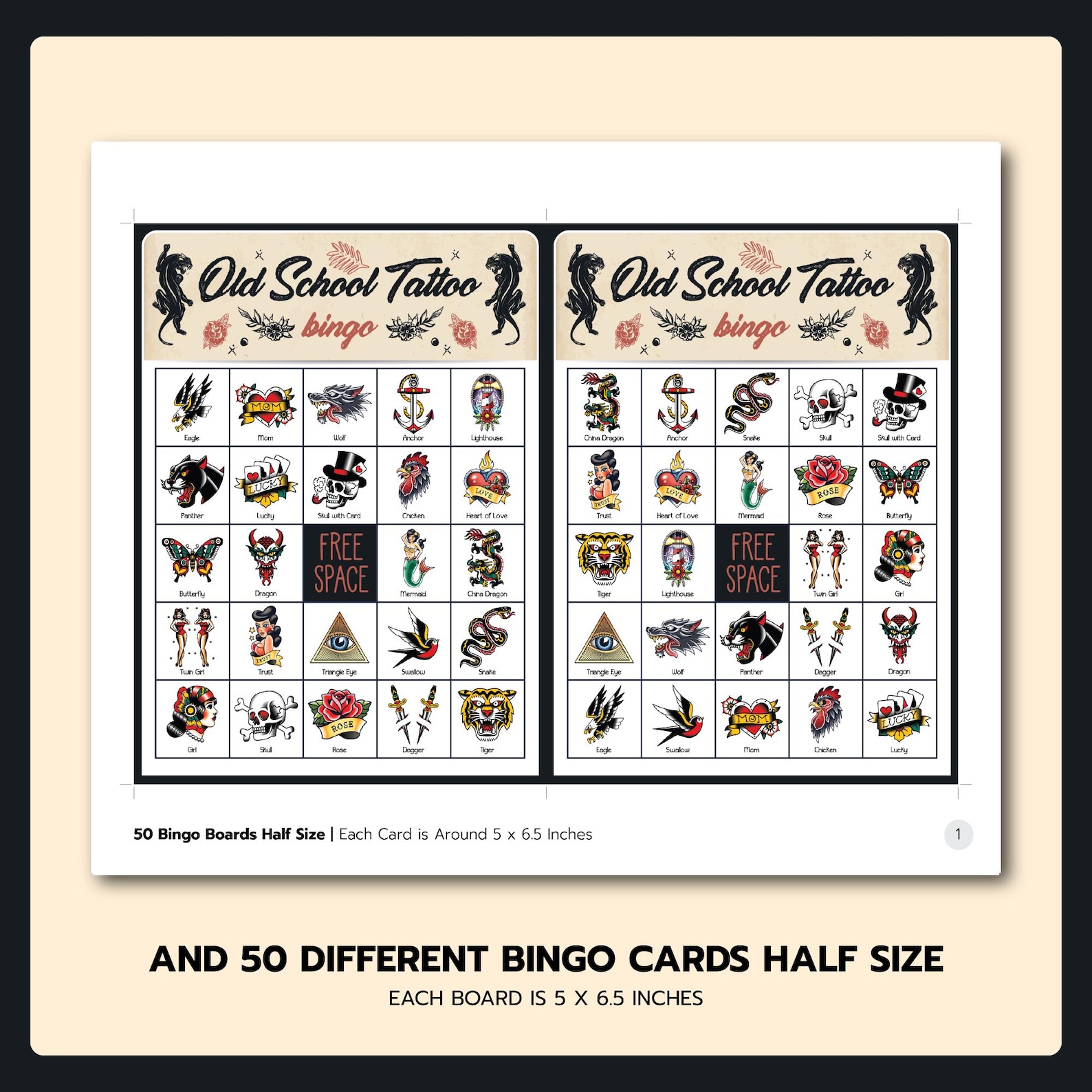 Old School Tattoo Bingo & Memory Game: Vintage Flash Printable (PDF ...