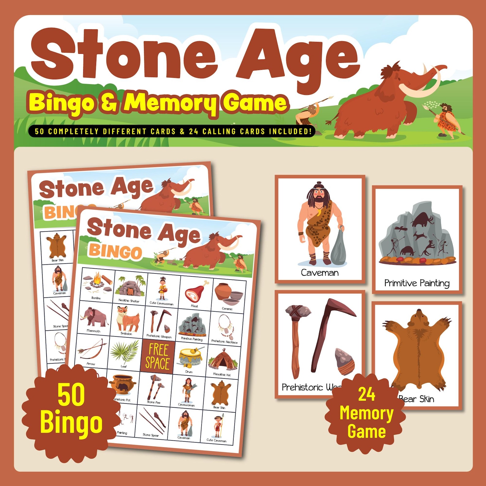 Stone Age Bingo Game: Prehistoric Classroom Activity (printable PDF - Etsy
