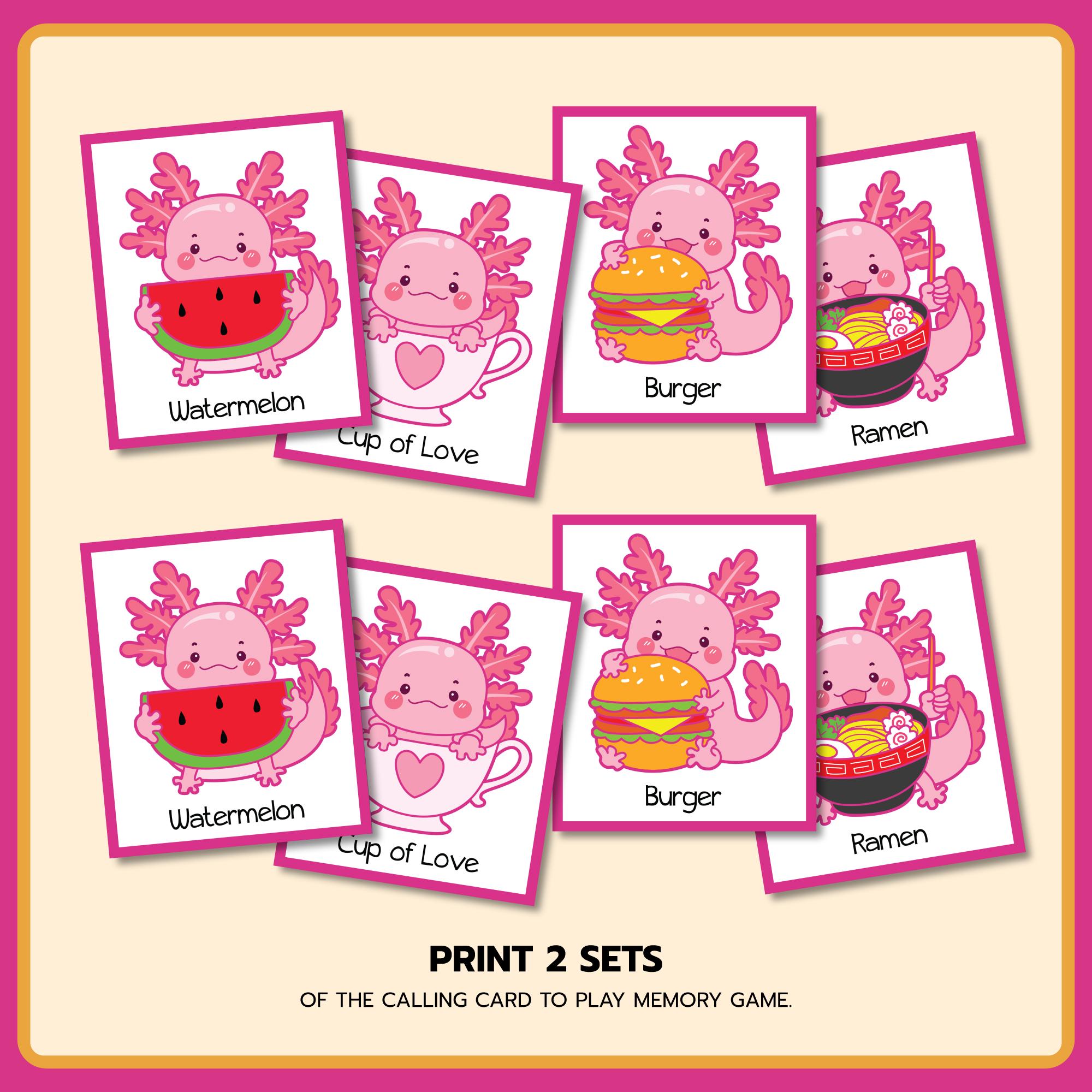 Cute Axolotl Bingo Printable Game | Axolotl Party Game for Kids ...