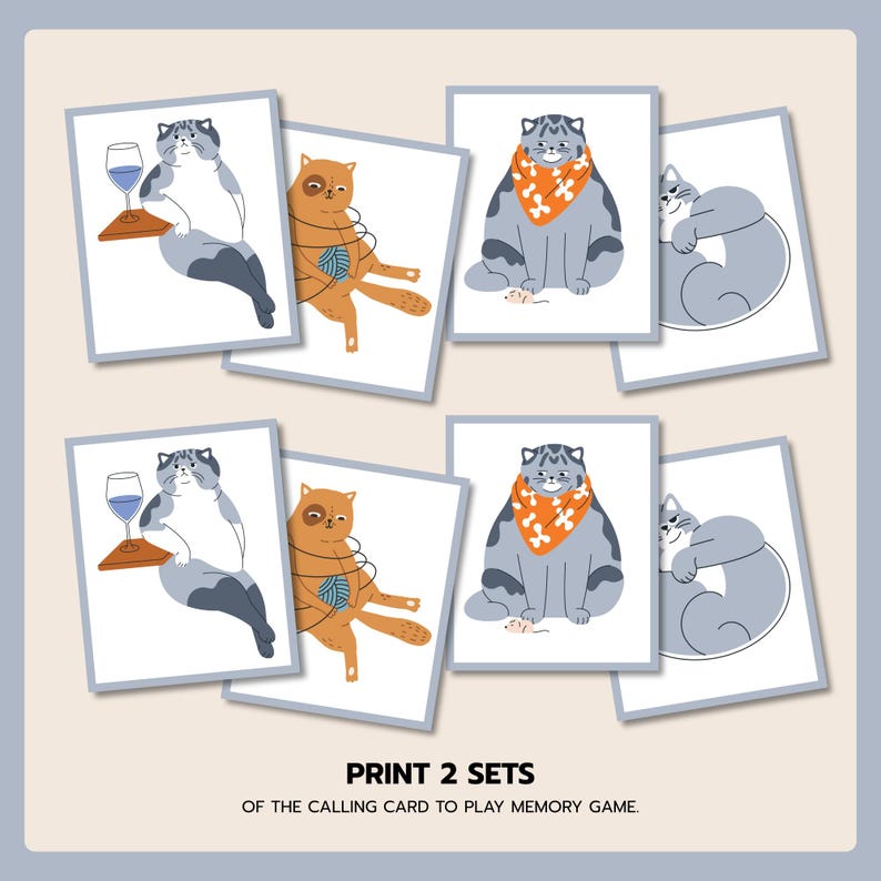 Funny Cats Bingo & Memory Game: Printable Feline Activity (PDF Download ...