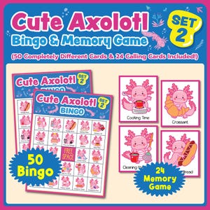 Axolotl Bingo & Memory Game Set 2 – Kids Printable Activity (PDF) - Etsy