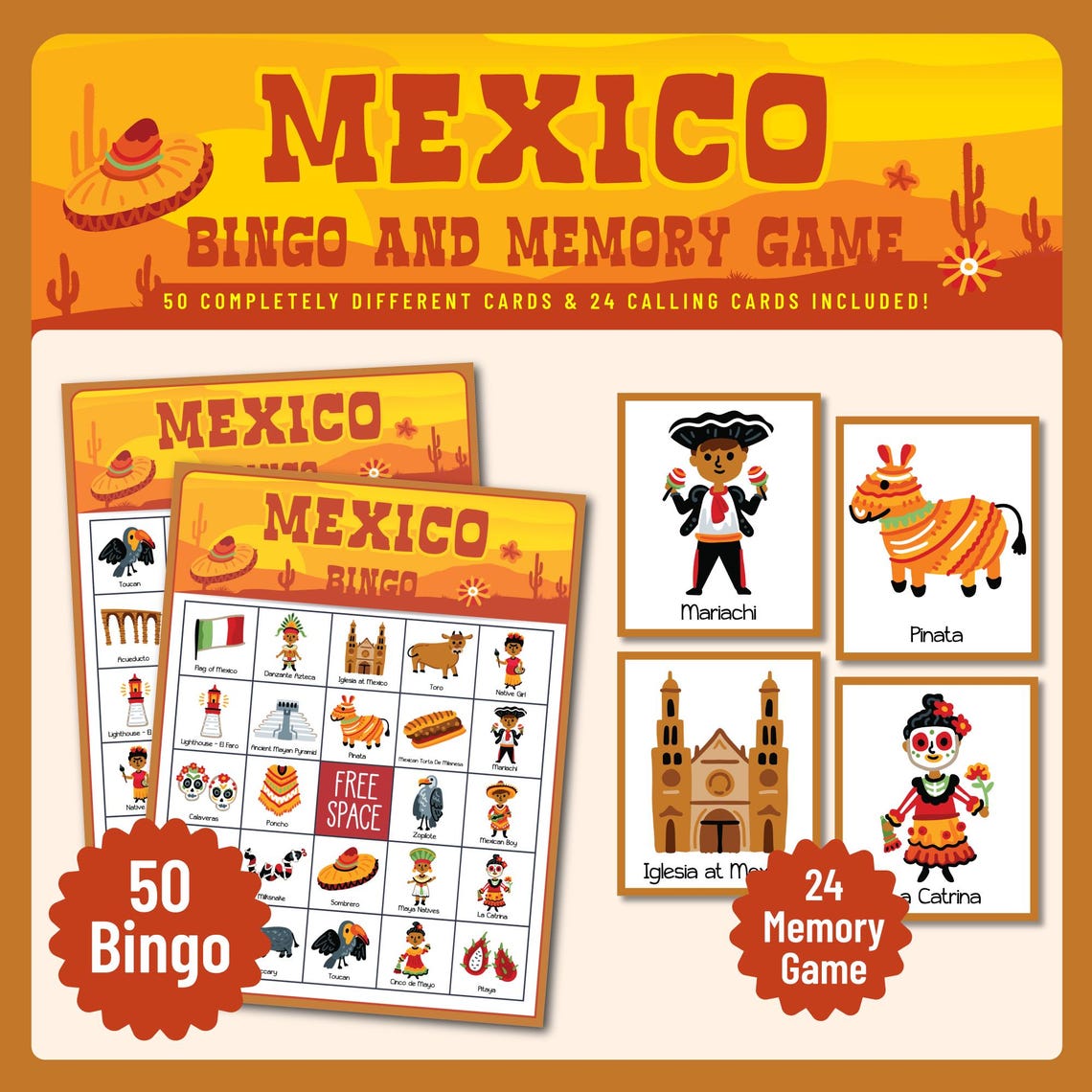 Mexico Bingo & Memory Game: Cultural Learning Activity (PDF Download - Etsy