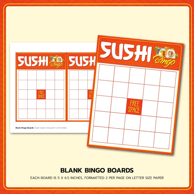 Sushi Bingo & Memory Game: 50 Printable Cards (PDF) - Etsy Ireland