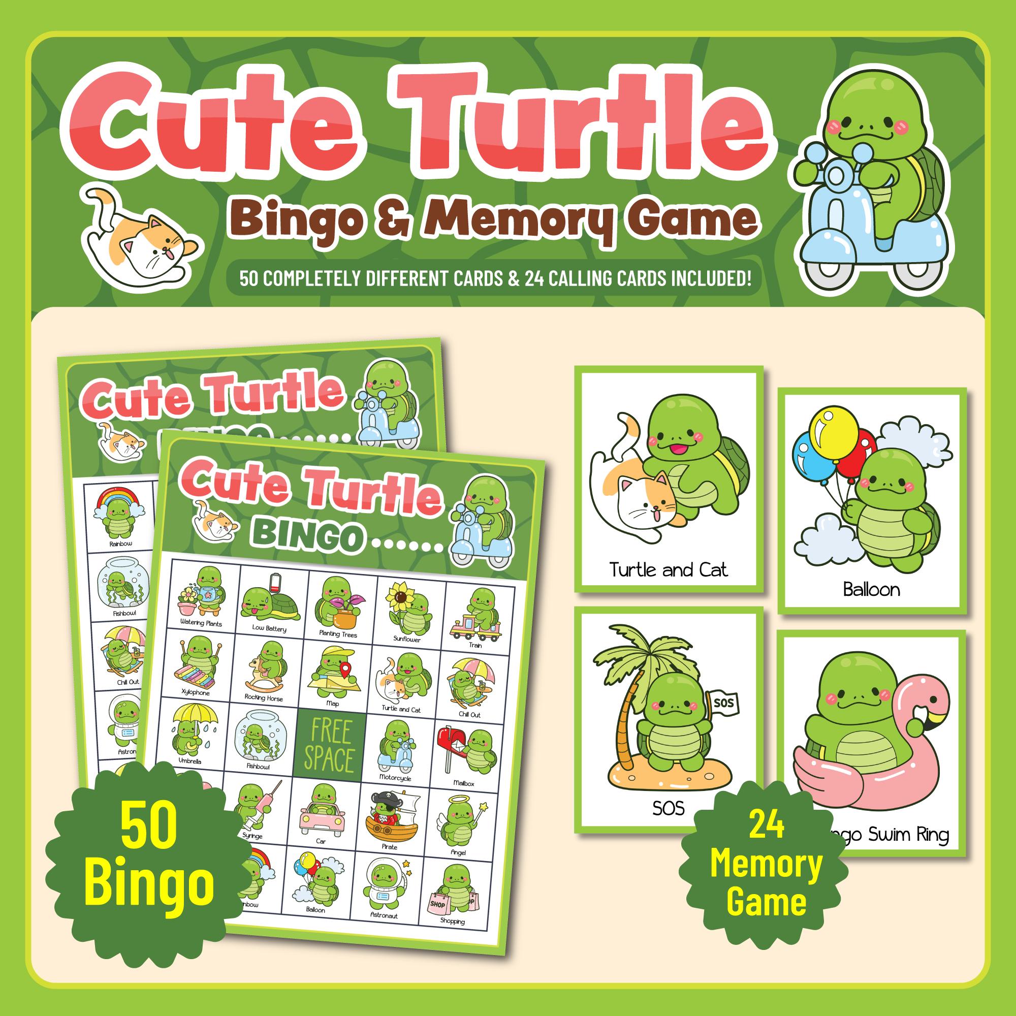 Turtle Bingo & Memory Game – Kids Printable Activity (PDF) - Etsy