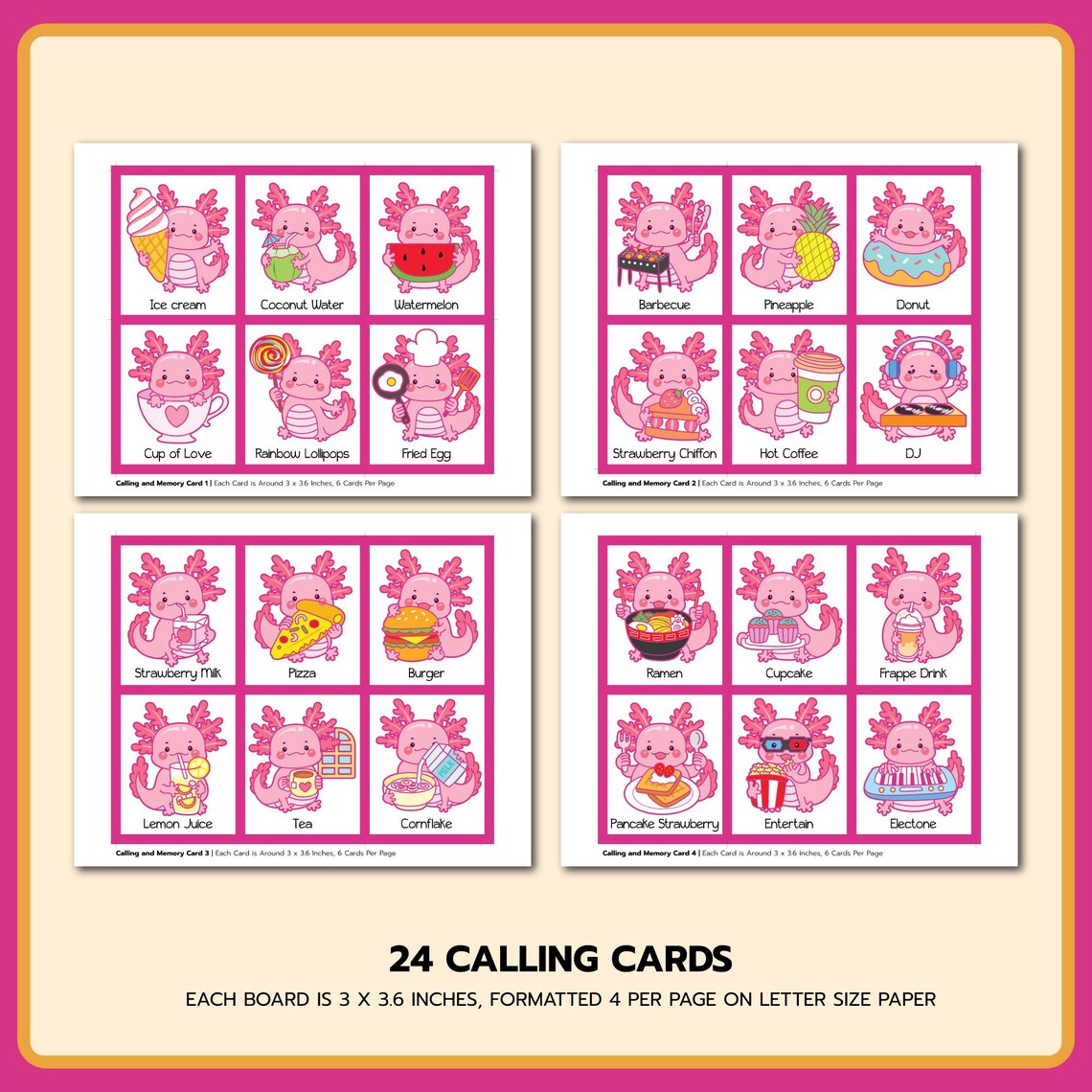 Cute Axolotl Bingo Printable Game | Axolotl Party Game for Kids ...