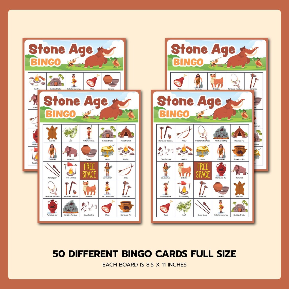 Stone Age Bingo Game: Prehistoric Classroom Activity (printable PDF - Etsy