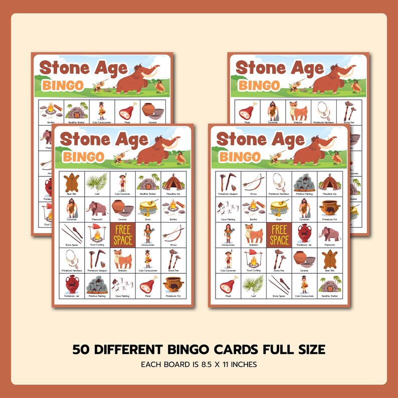 Stone Age Bingo Game: Prehistoric Classroom Activity (printable PDF - Etsy