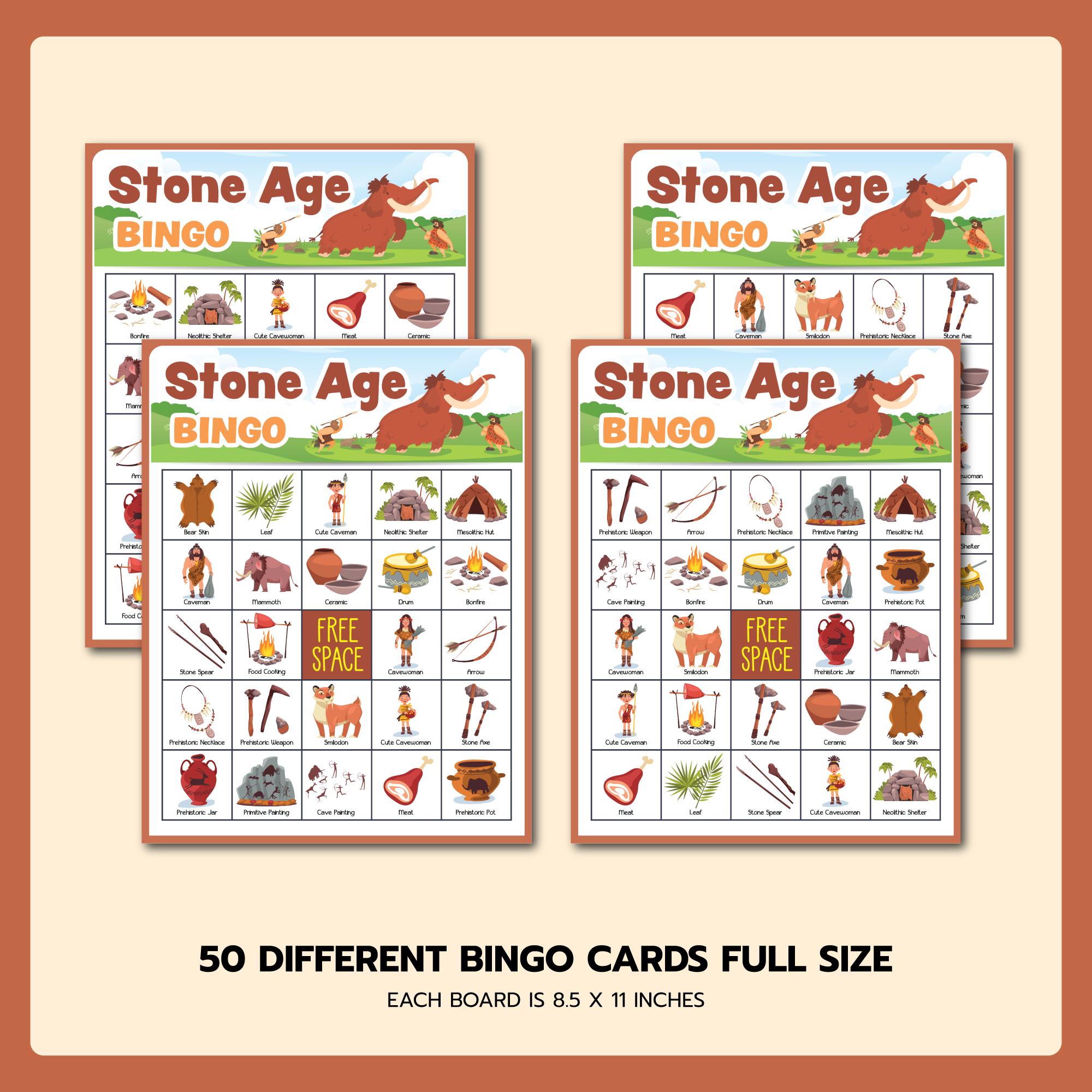 Stone Age Bingo Game: Prehistoric Classroom Activity (printable PDF - Etsy