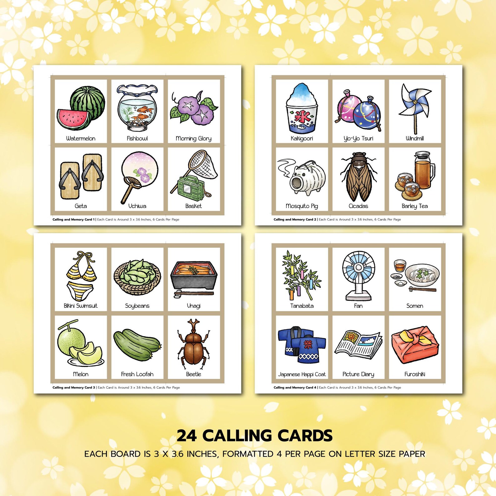 Summer in Japan Bingo & Memory Game | Printable Japanese Summer ...