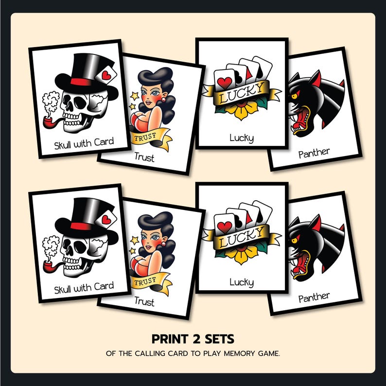 Old School Tattoo Bingo & Memory Game: Vintage Flash Printable (PDF ...
