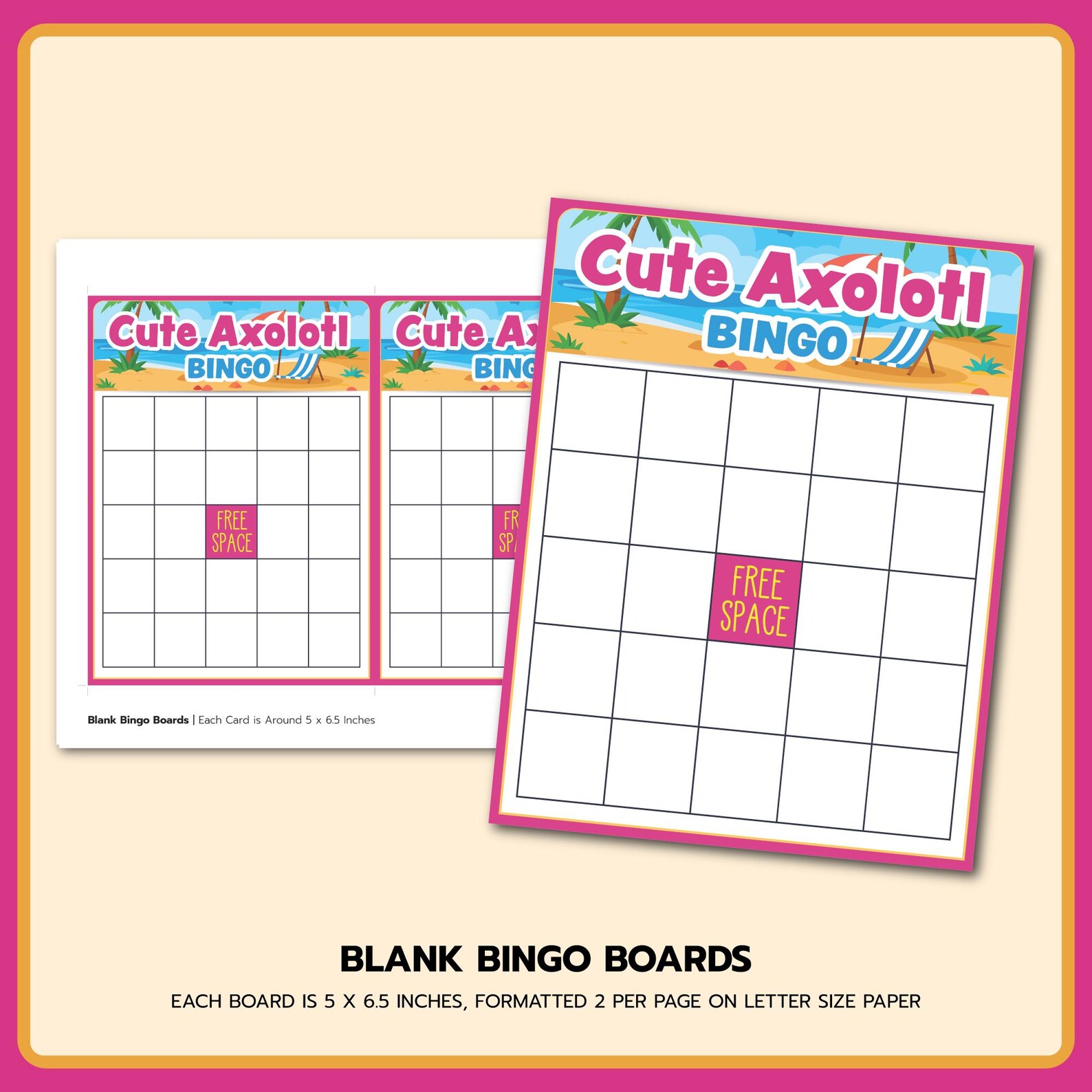 Cute Axolotl Bingo Printable Game | Axolotl Party Game for Kids ...