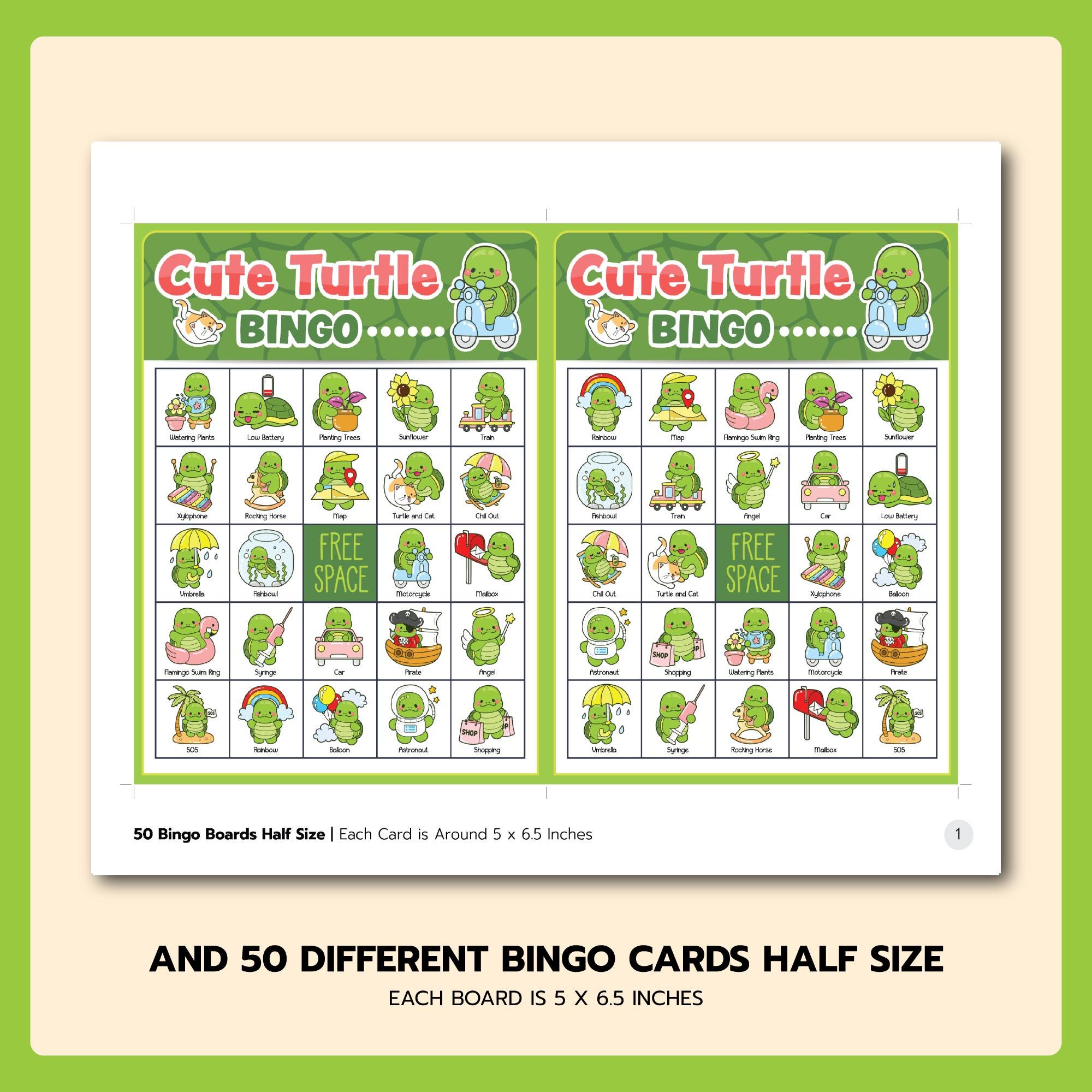 Turtle Bingo & Memory Game – Kids Printable Activity (PDF) - Etsy