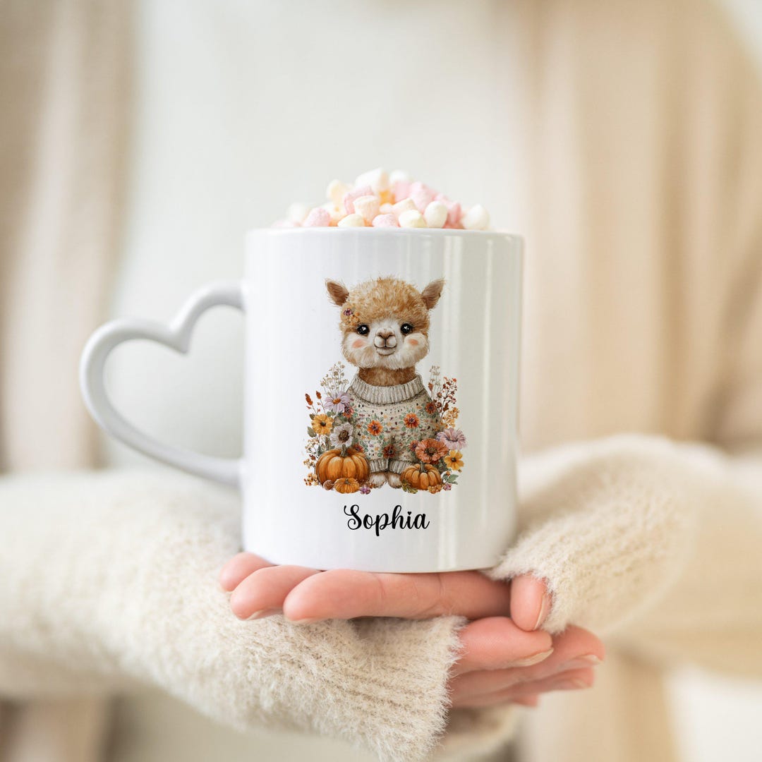 Alpaca Mug, Autumn Mug for Children, Enamel Mug Personalized With Name ...