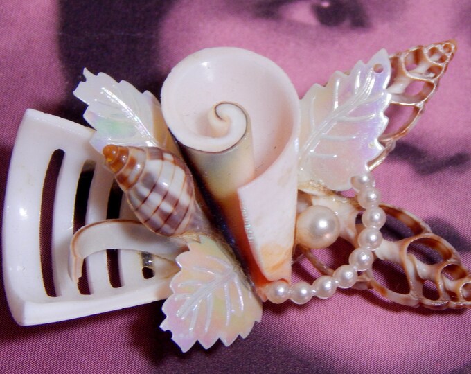 Vintage Brooch Sea Shell Art Pin With Pearls Mid Century Fashion ...