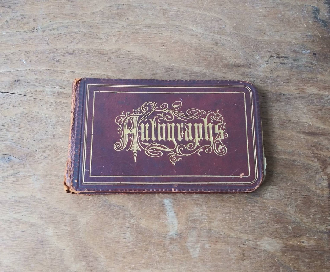 Antique Autograph Book Burgundy Leather Bound W Metallic Gold Fancy ...