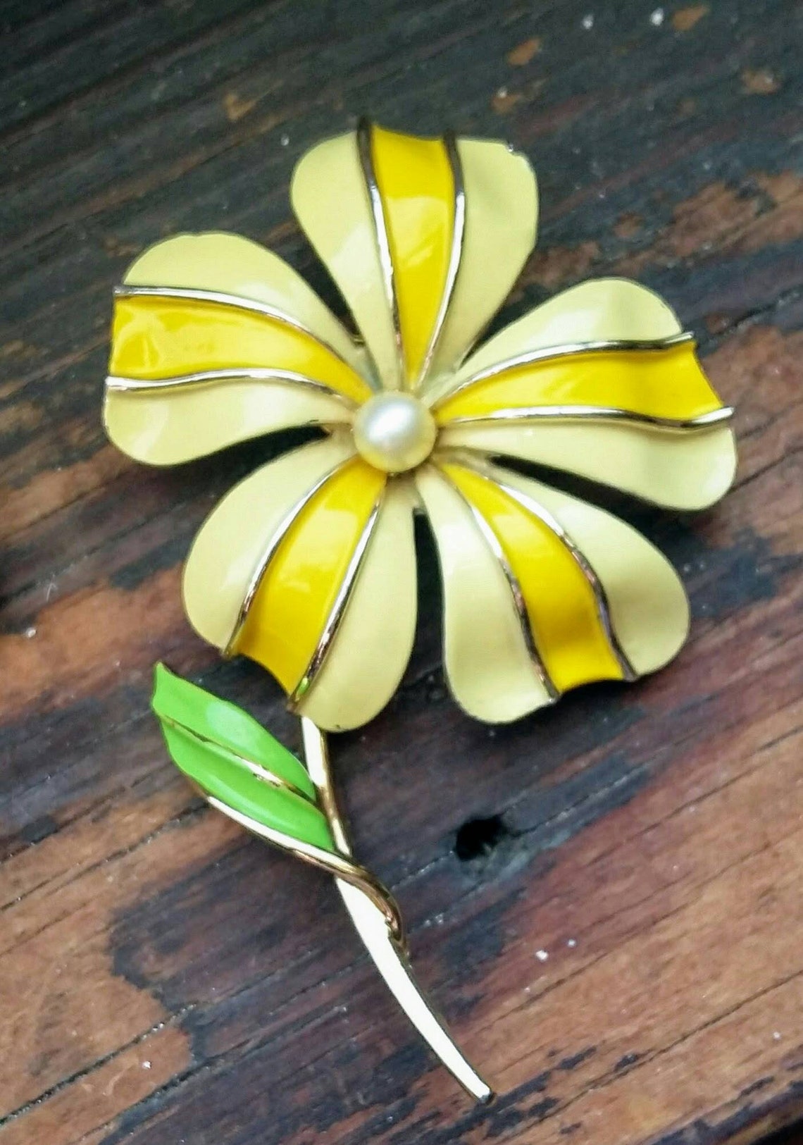 Vintage Bright Yellow Flower Brooch & Earring Set Enamel Front | Etsy