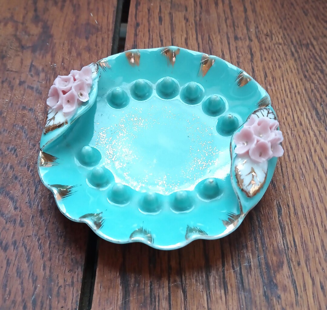 Vintage Lefton Ashtray or Trinket Dish Ring Dish Turquoise W Gold ...